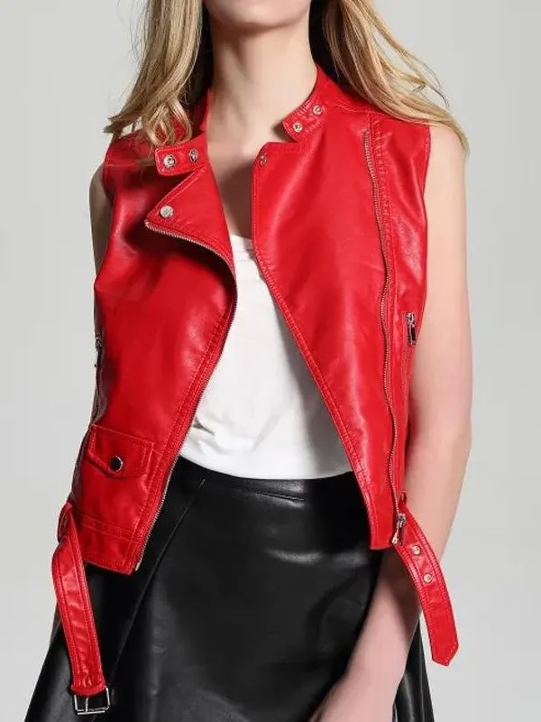 Women Red Biker Leather Jacket